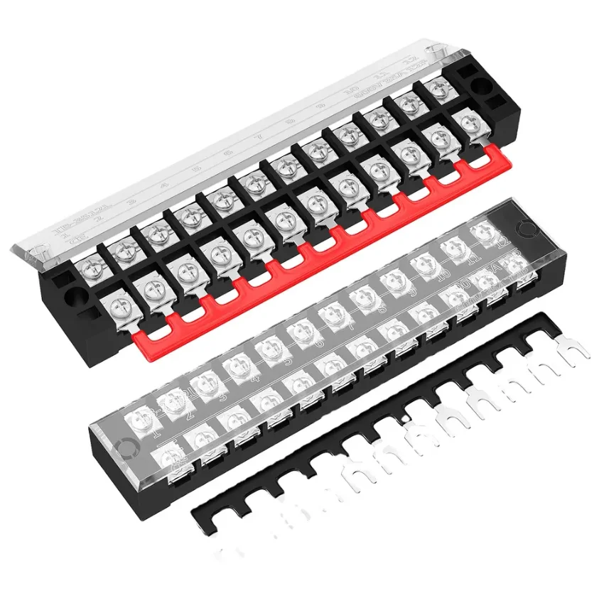 TB-3512 600V 12 Way Dual Row & Ground Jumpers Terminal Block Wire Screw ...