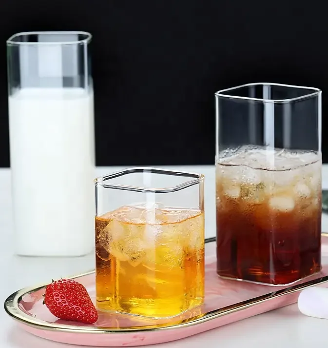 Household water cup High borosilicate square drinking square glass cup ...