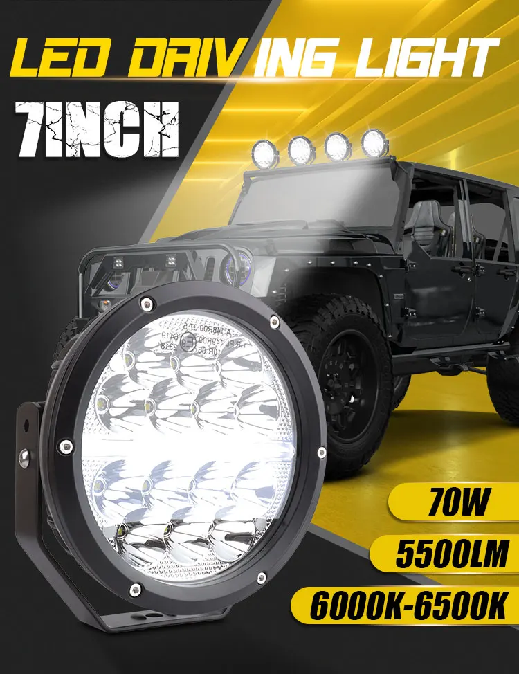 7 Inch Off Road Light 70w White Light Led Work Lighting Spotlight For ...