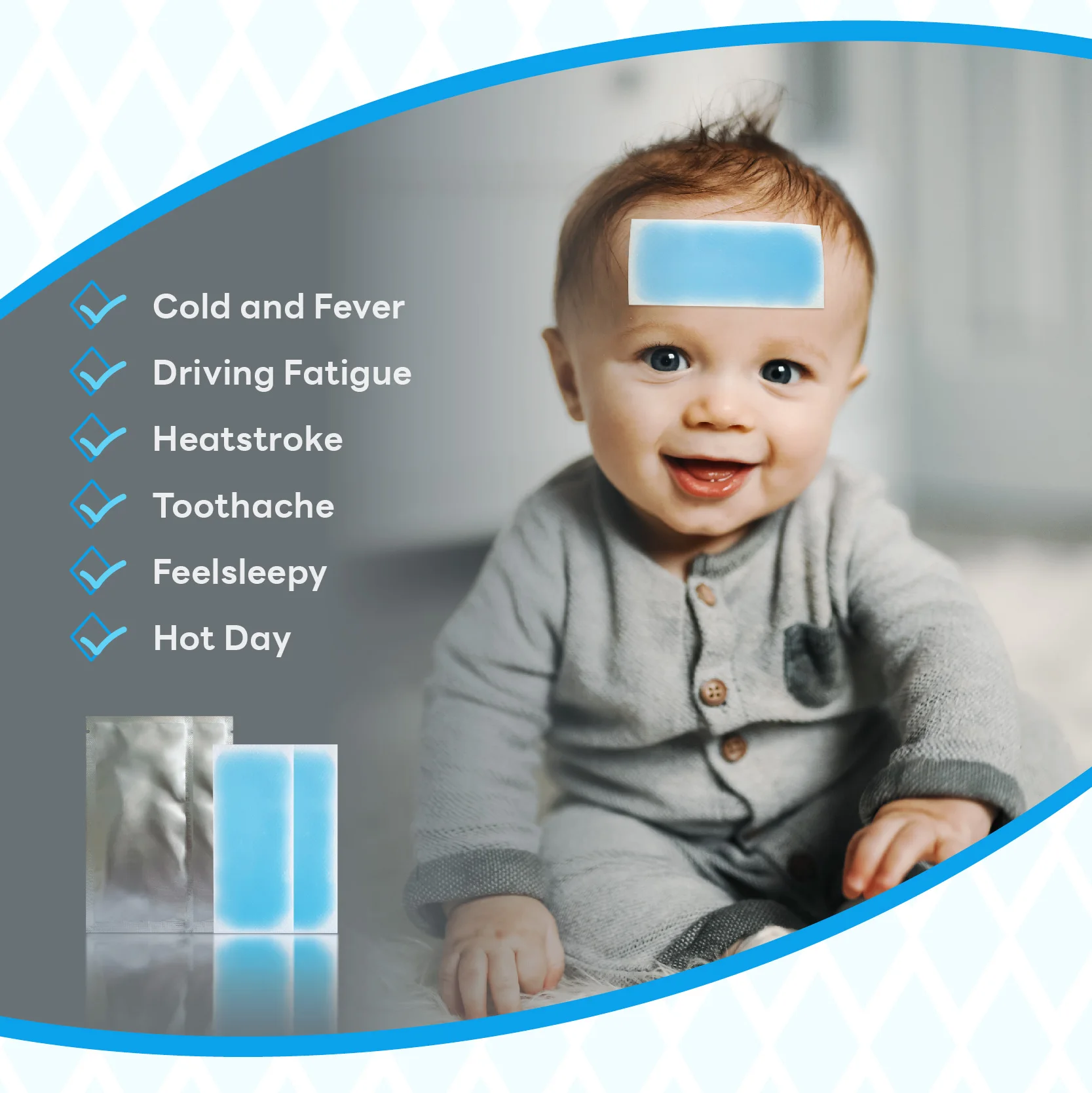 Physical Cooling Gel Patch, Instant Cooling Relief Patches, Kid Fever ...