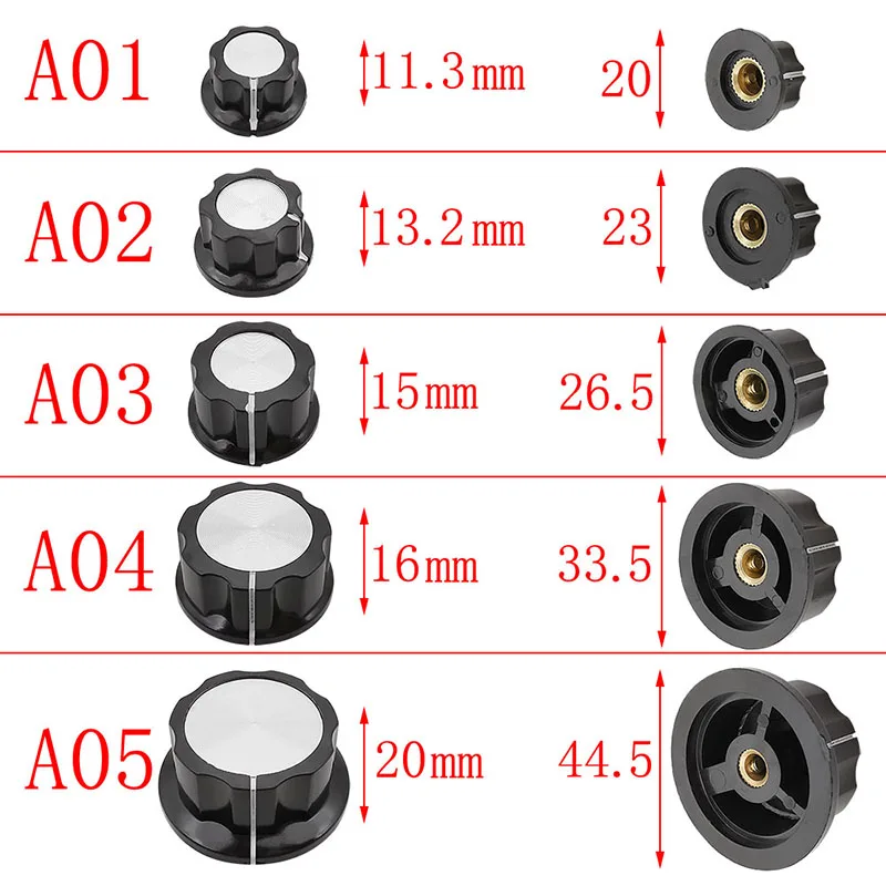Potentiometer Knob Cap MF-A01/A02/A03/A04/A05 - Black Plastic