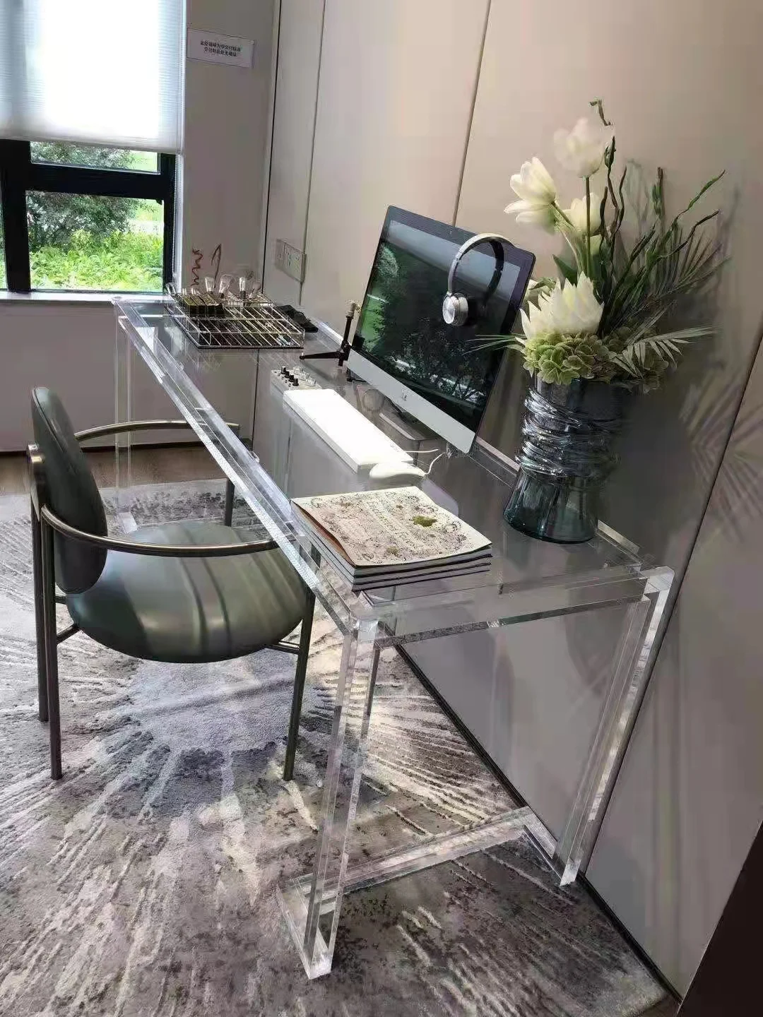 Factory Price Transparent Acrylic Desk Glass Long Table Acrylic Office ...