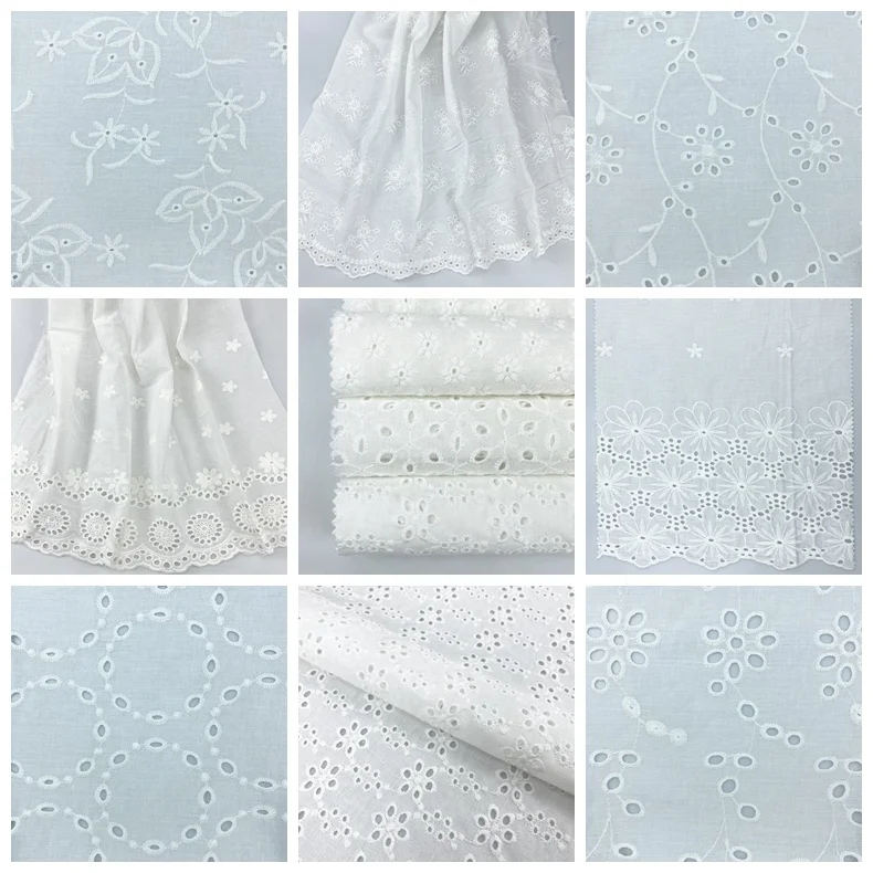 White Woven 60s*60s 90*88 Flower Trim Austrian Lace Swiss Voile Border ...