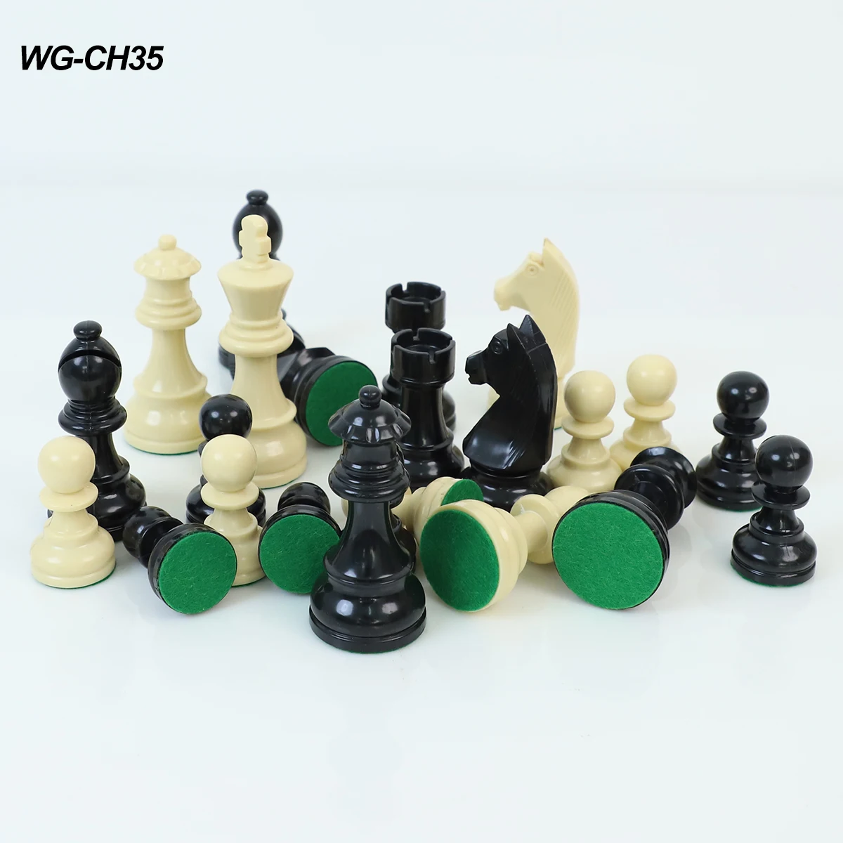 ABS Luxury Chess Pieces - 34 Staunton Set with Green Flock Bases