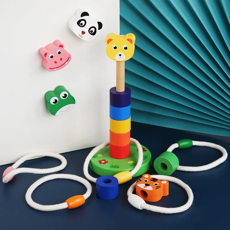 Educational Cute Animal Blocks Tower Throwing Loop Rope Ring Toss Game Toys Set| Alibaba.com