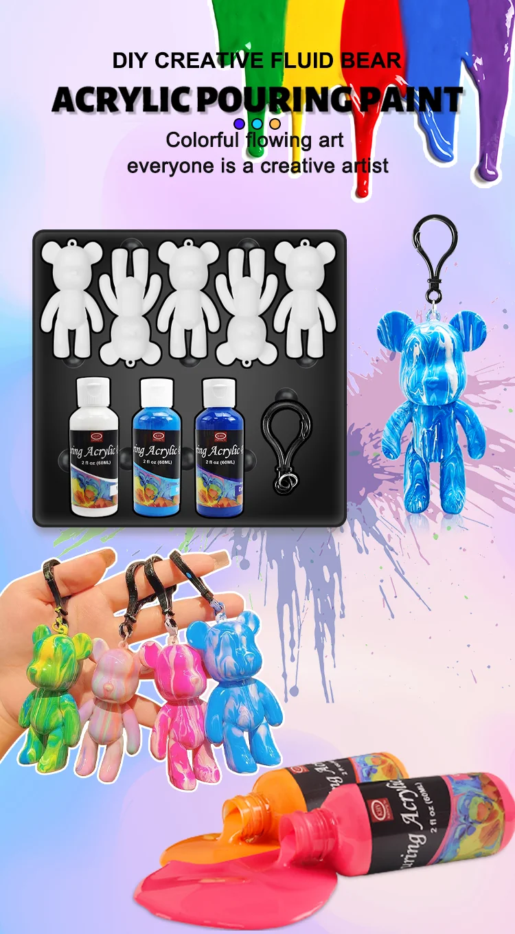 Khy Non-tox Art Pre Mixed Kit Fluid Diy Bear Paints For Kids Pouring ...