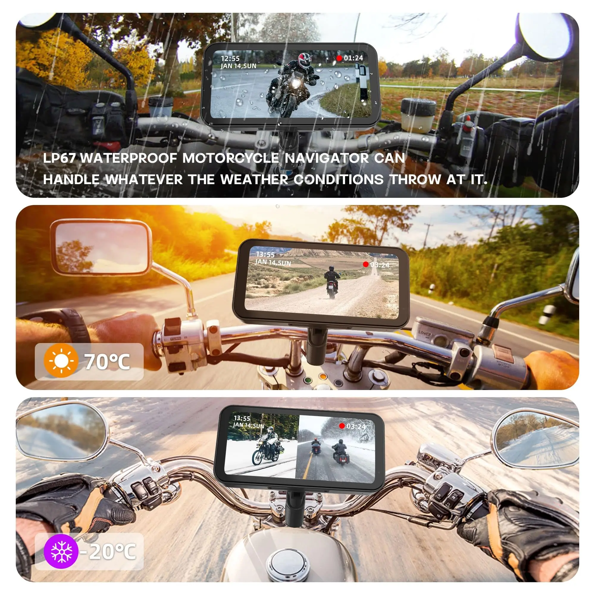 Universal Wireless IPX7 Motorcycle Carplay Screen with Cameras