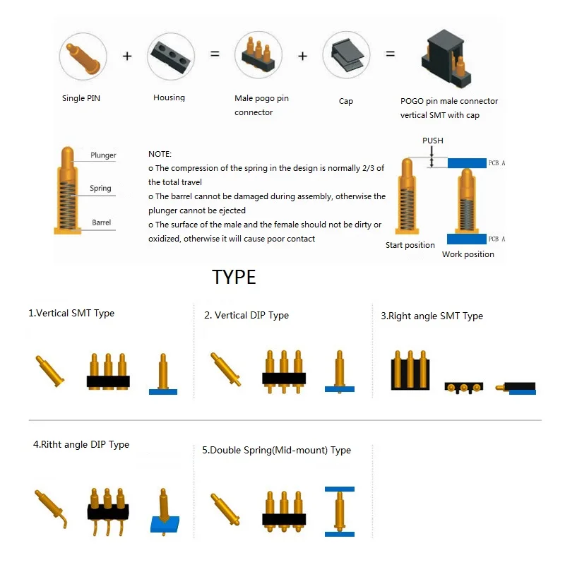 2 Pins Pogo Pin Connector - Customized through Hole PCB