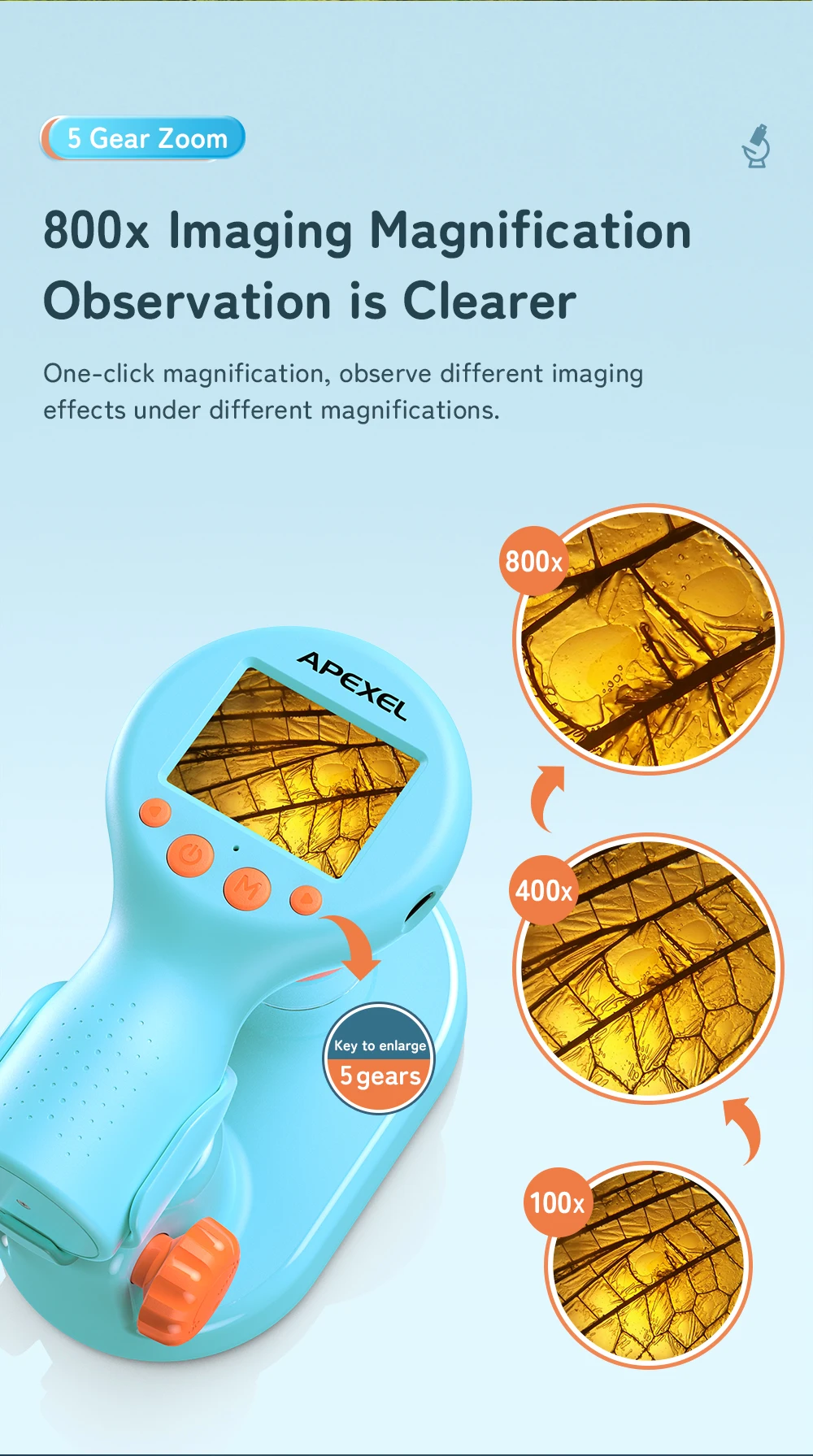 APEXEL New Handheld 800X Digital Children's Microscope with Zoom ...