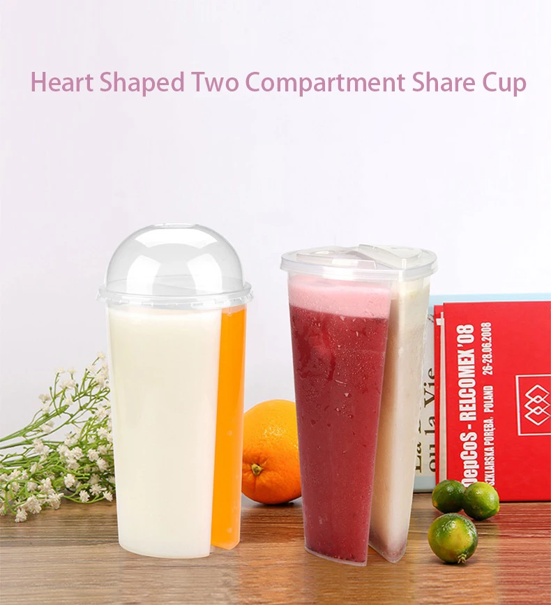 500ml PP Double Enjoy Bubble Boba Tea Lovers Share Injection Disposable ...