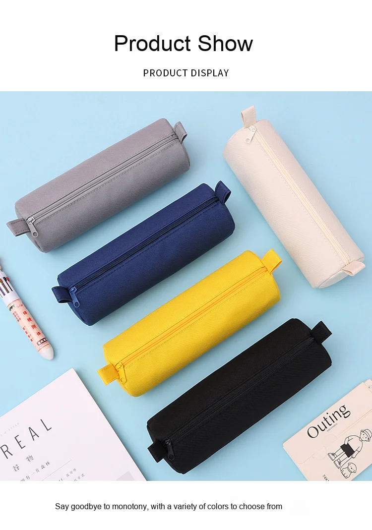 Cute School Student Cylindrical Pencil Case Large Capacity Zipper ...
