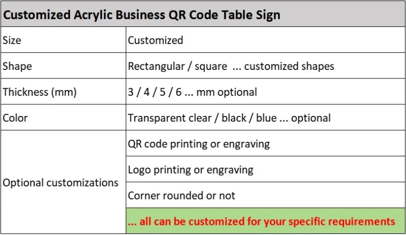Acrylic Business QR Code Table Sign Custom Table Top Payment QR Code ...