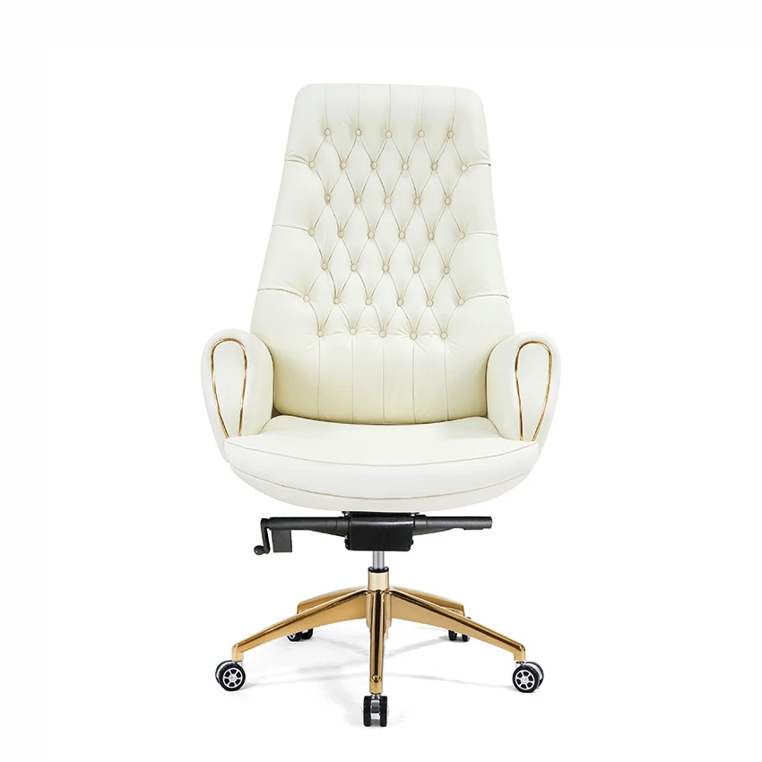 Modern Boss White Leather Office Chair With Adjustable Headrest And ...