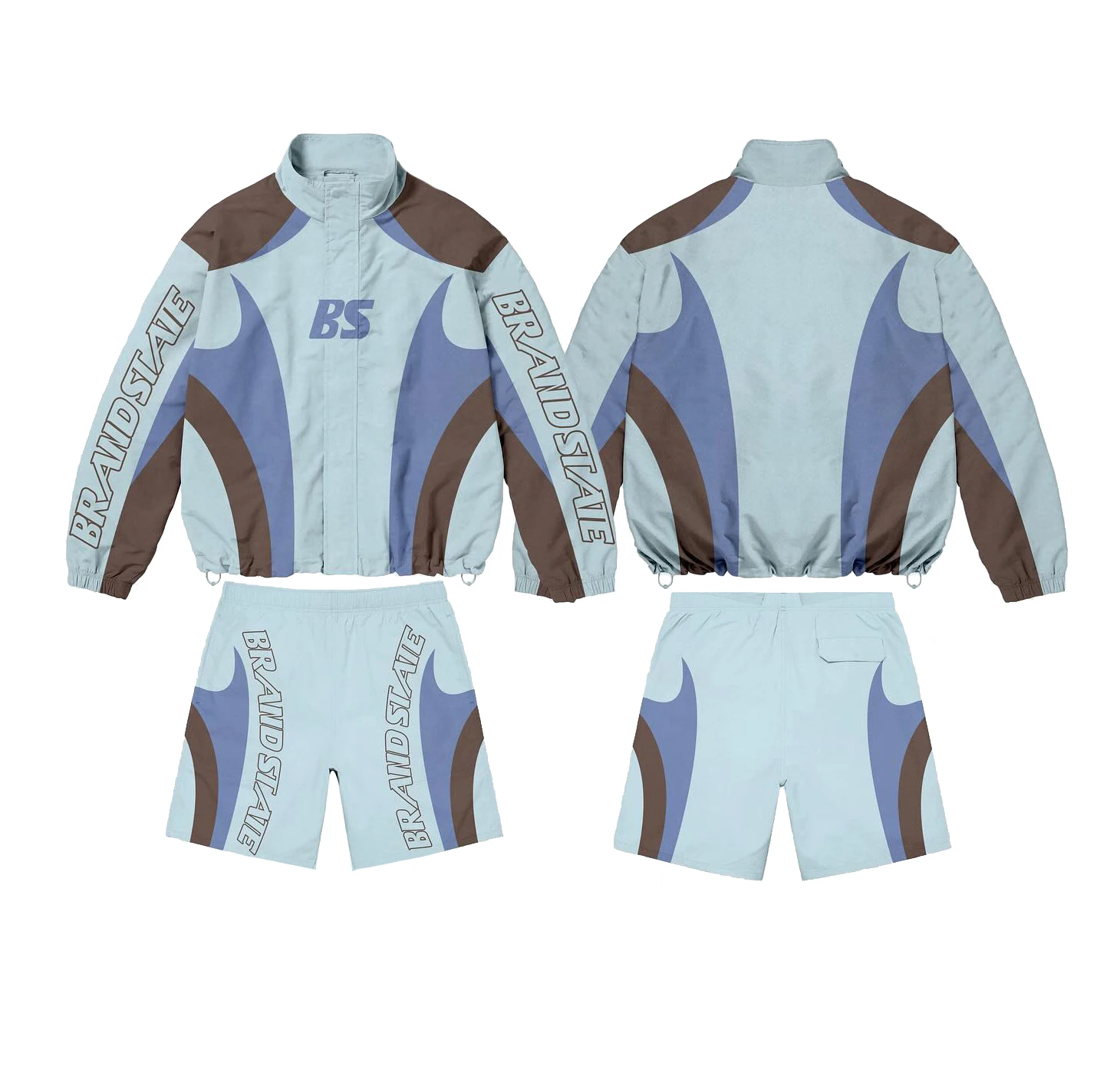 Custom Retro Colorblocked Polyester Windbreaker Shorts Set Hip Hop ...
