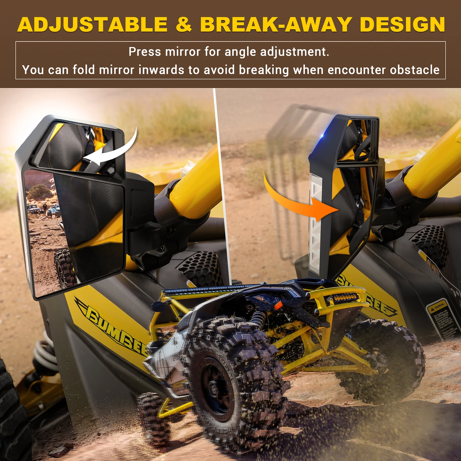 MICTUNING UTV RZR Side Rear View Mirrors Heavy-Duty Aluminum Rearview ...