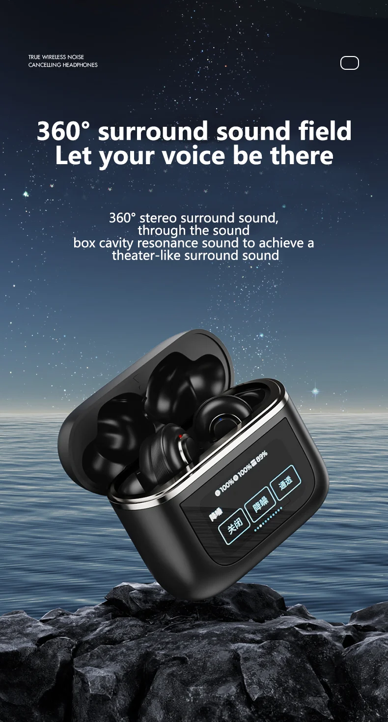 M6 Smart Touch Screen Wireless TWS Stereo Clear Sound Headset ANC Noise ...