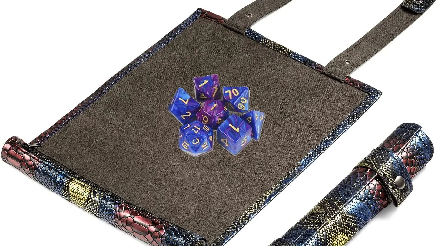 Portable Foldable Gaming Scroll Dice Rolling Mat & Dice Holder Dice ...
