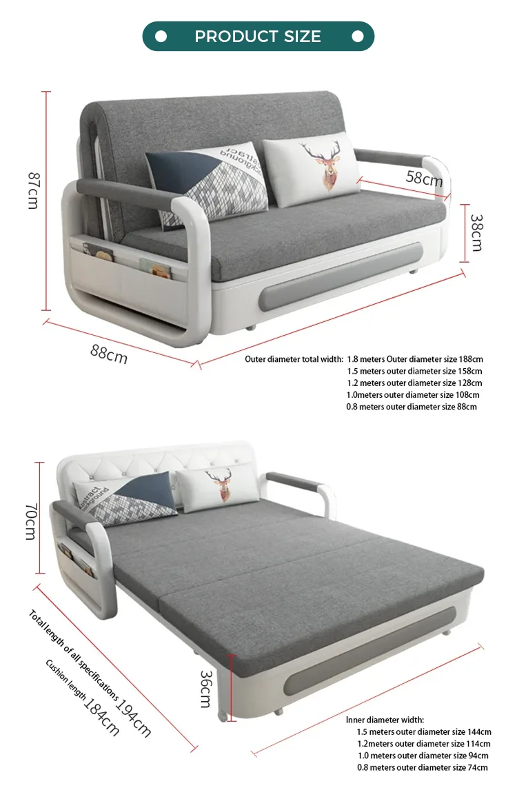 Cheap Full Size Pull Out Good Moisture Absorption Economic Sofa Bed With Storage Upholstered ...