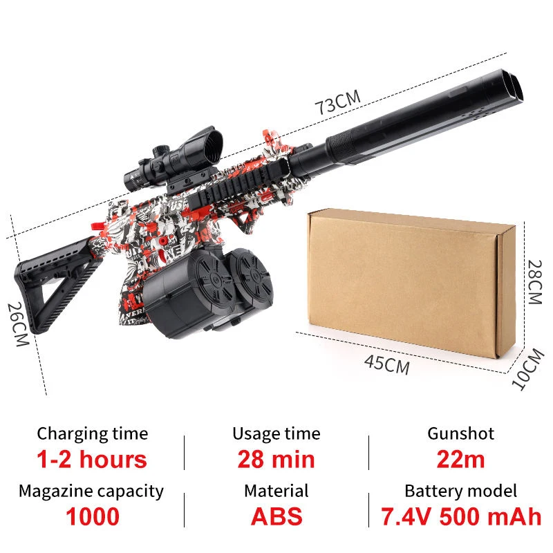 Upper M4 Double Barrel Splatter Ball Gel Gun Electric Gel Ball Blaster ...