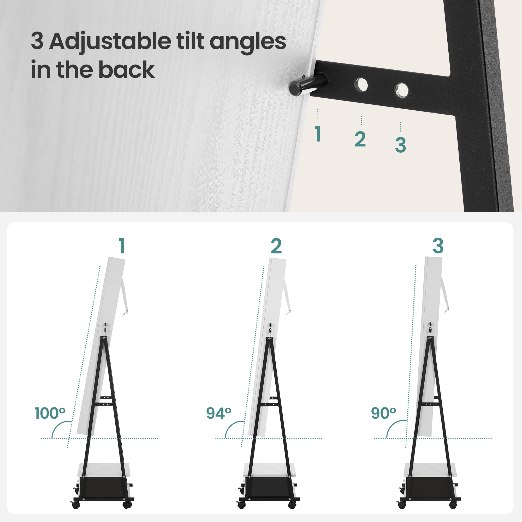 SONGMICS Mirror Glass Jewelry Armoire Cabinet with Casters