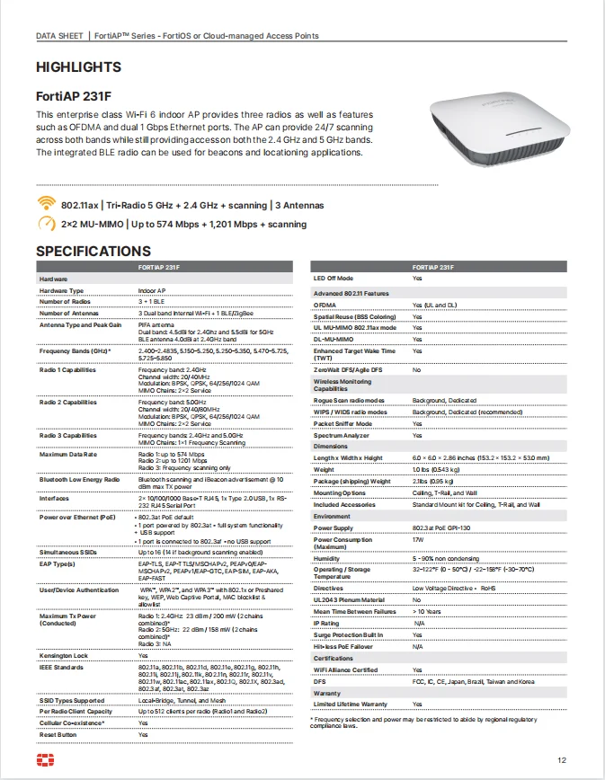 Fortiap-231f Indoor Wireless Ap Fortinet Original Brand New Wireless ...