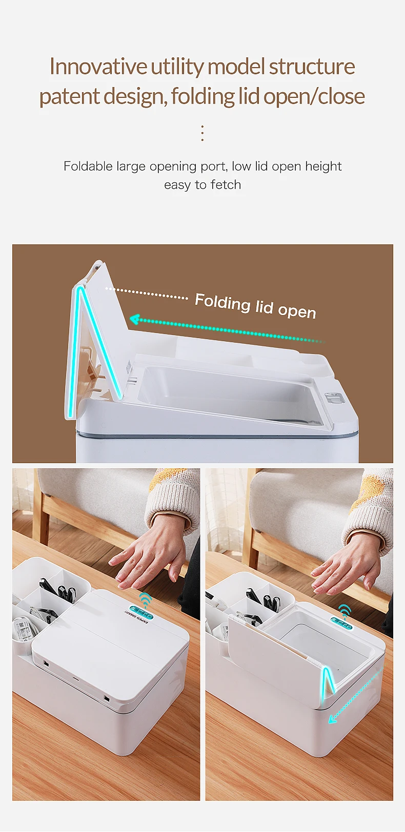Automatic Sensing Desktop Foldable Multi-grid Smart Storage Box With ...