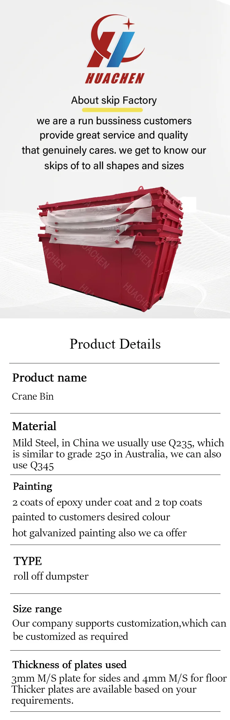 Customized Heavy Duty Waste Management Skip Bin Metal Bins Skip Gantry ...