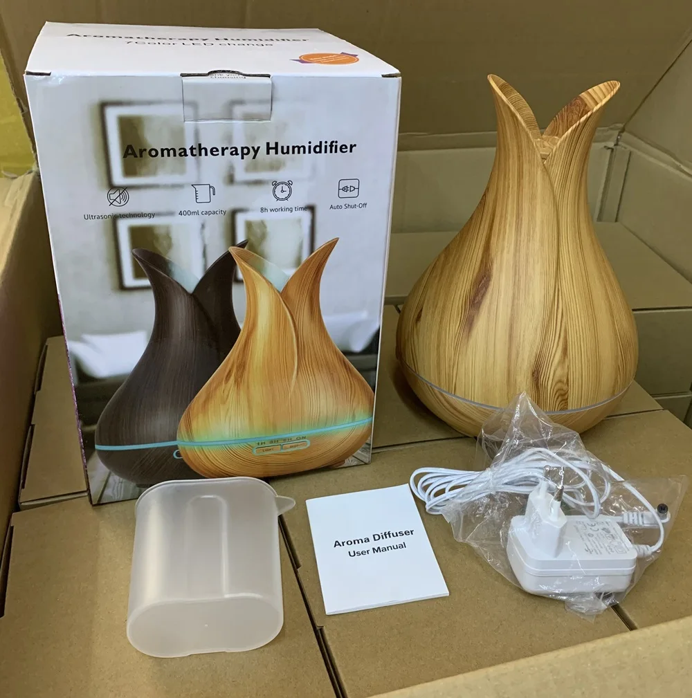 400ml Classic Vase Wood Grain Electric Aroma Diffuser Essential Oil ...