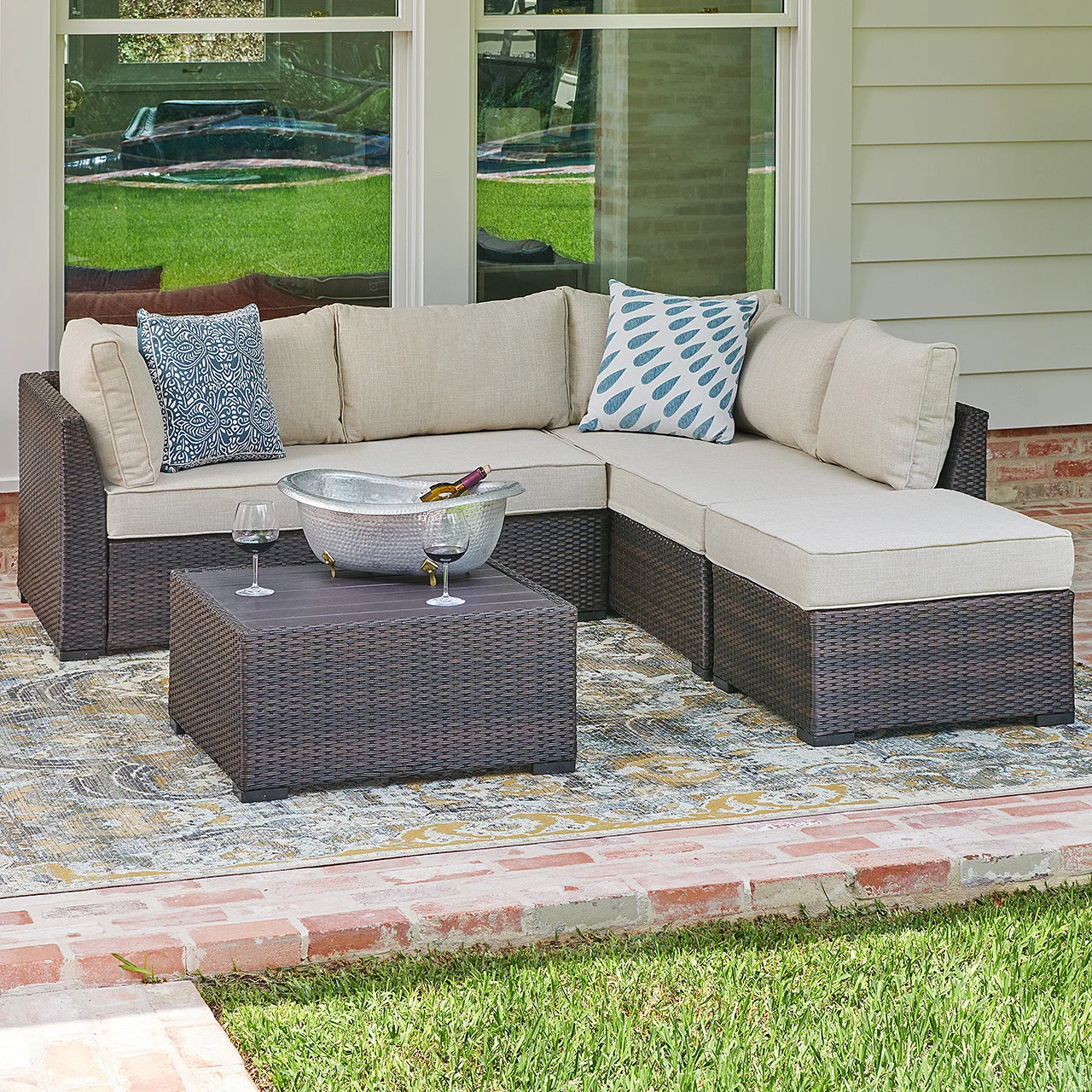 Sectional Modern with Cushion Balcony PE Garden Bistro