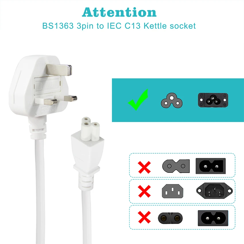 Bsi Approval Iec C5 White Power Cord To 13a 250v Uk Plug Fused Clover ...