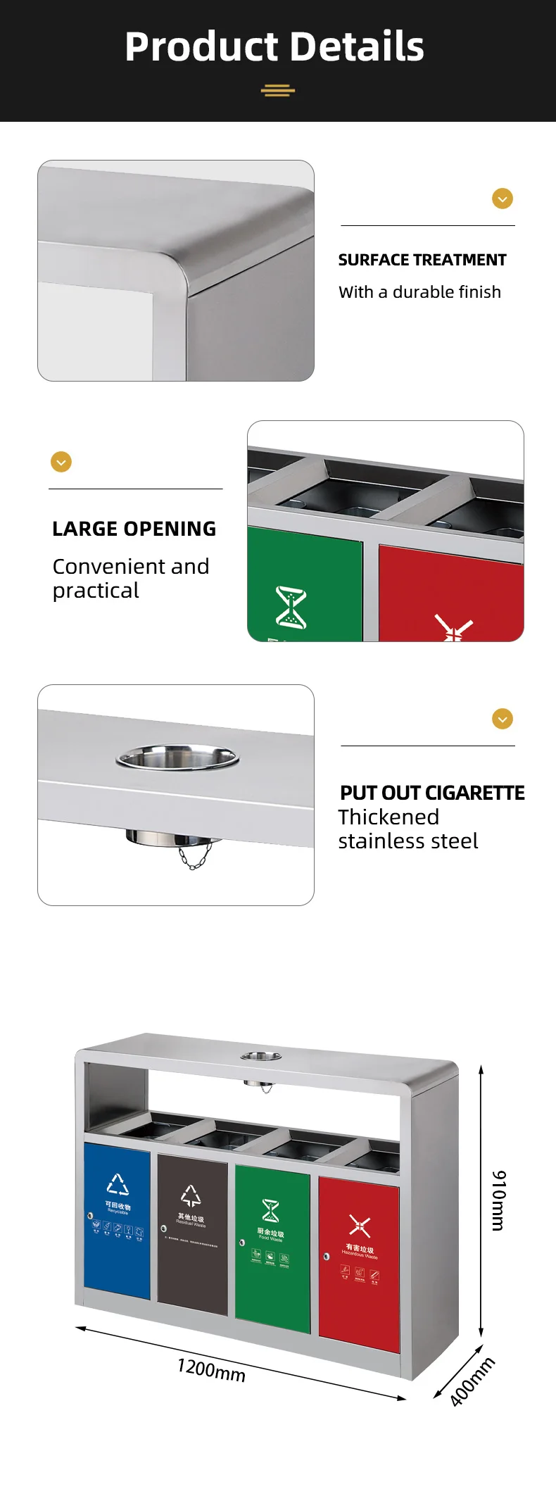 Commercial Outdoor Metal Waste Bin Street Trash Can Outdoor Trash Can ...