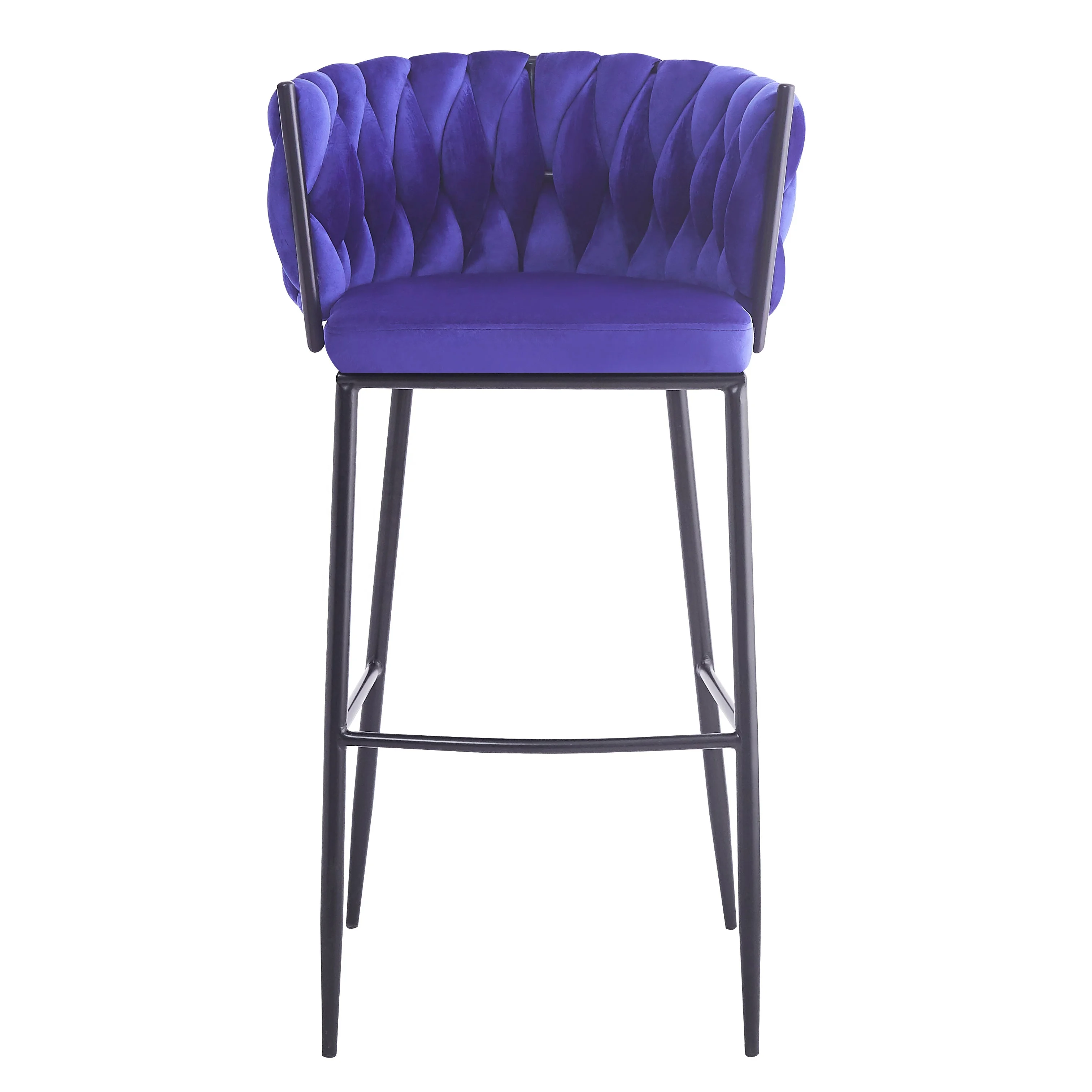 Modern Bar Furniture High Blue Braid Velvet Fabric bar Chair Soft and ...