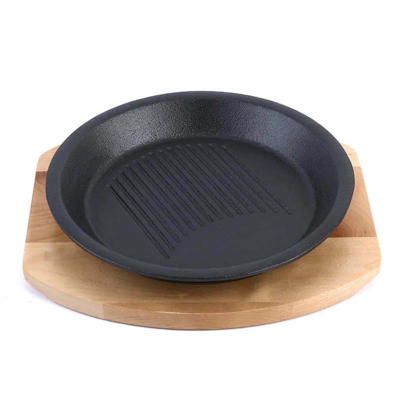 Round Pre-seasoned Sizzler Plate Cast Iron Servingware Steak Plate with ...