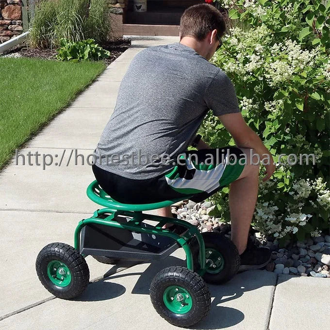 Rolling Garden Tool Cart Set with Swivel Seat Tray - Heavy Duty Utility ...