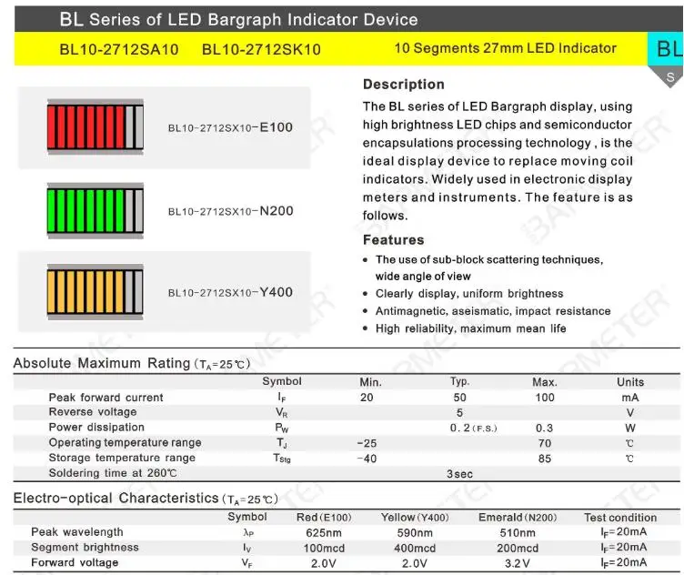 Taidacent 10 Segments LED Light Bar - Portable Display Meter
