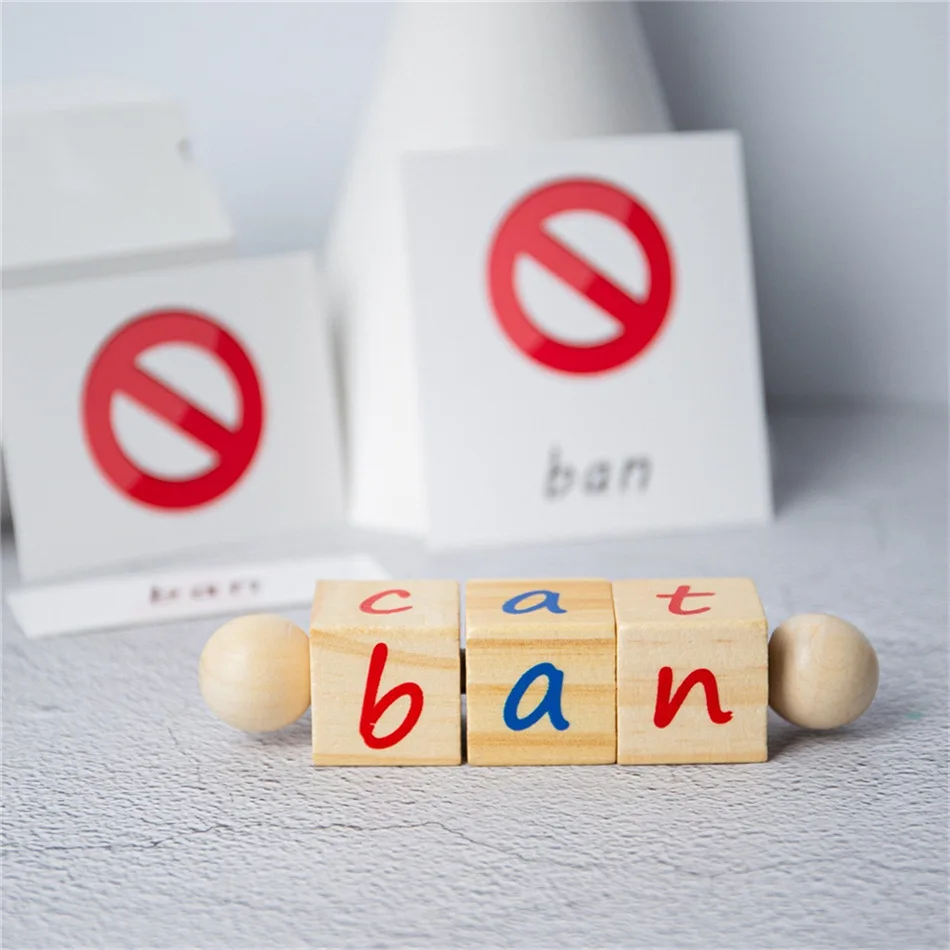 Wooden Reading Blocks Educational Spinning Alphabet Manipulative Blocks ...