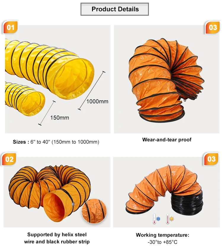 Flexible Fan Air Duct Yellow Duct 10inch 12 14 16inch 18 20inch 22 24 ...