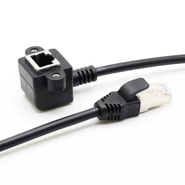 right angle RJ45 Female Panel Mount to RJ45 Male Cat5e Cat6 Ethernet ...