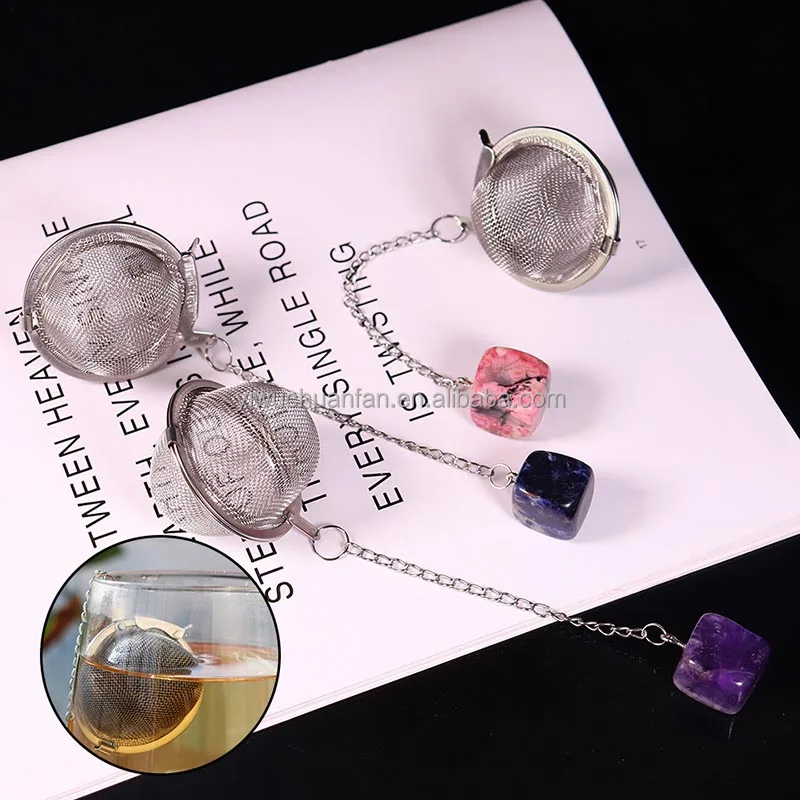 Natural Stone 304 Stainless Steel Tea Infusers Crystal Moon Heart Stone ...