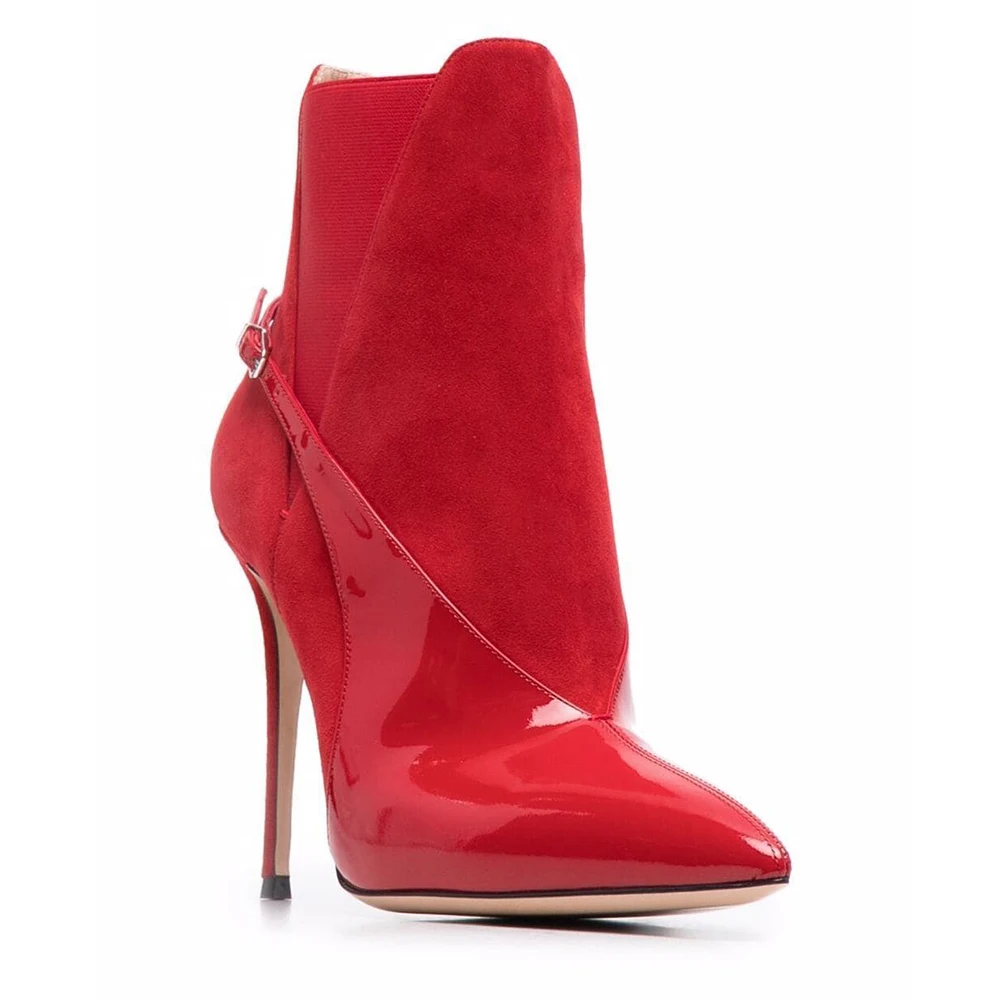 Red Patent Leather Ankle Boots - Stylish & Comfortable