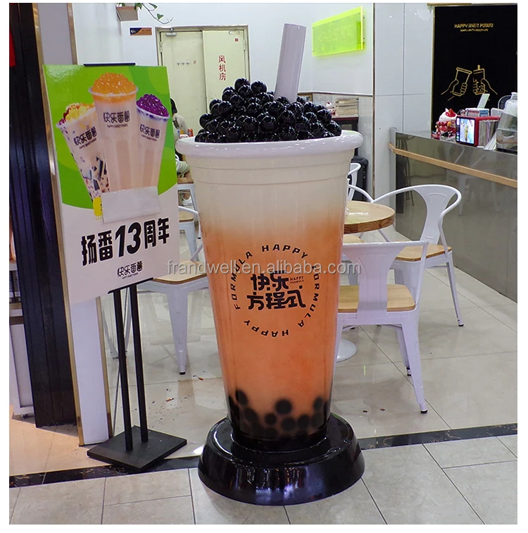 Life Size Fiberglass Boba Tea Cup Statue Resin Sprinkled Coffee Tea Cup ...