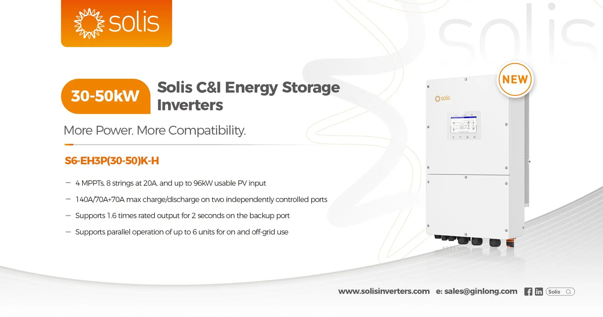 Solis New 30KW 40KW 50kw HV Hybrid Invertor Price S6-EH3P30K-H-LV IP66 ...