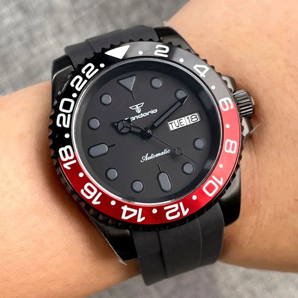 Tandorio 200m Waterproof Diver Black Mechanical Watch Men
