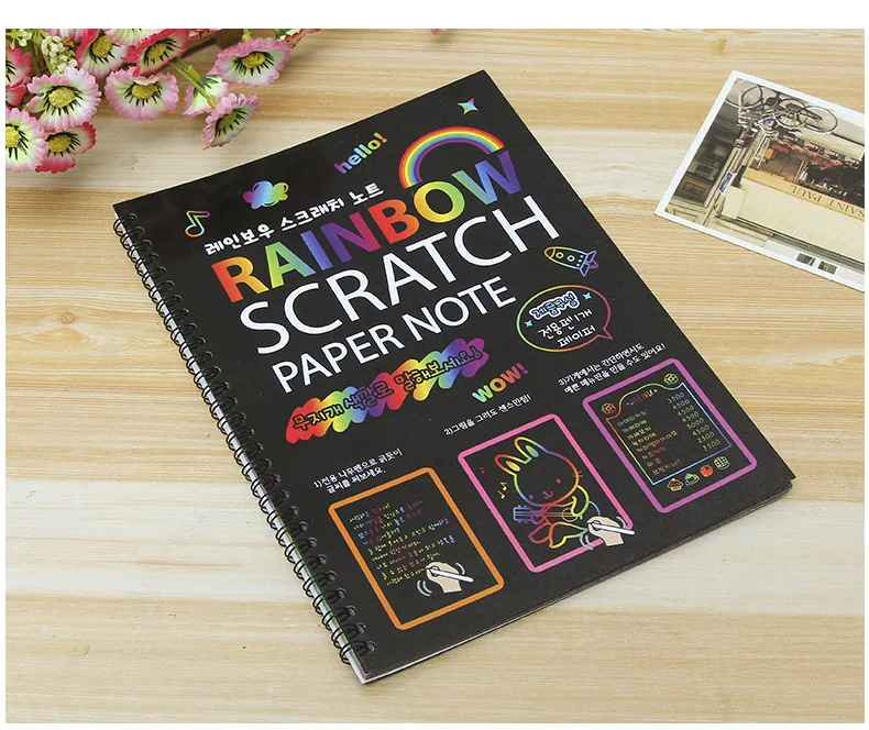 Rainbow Scratch Paper Note With Ten Pages and One Wooden Scratching Pen ...
