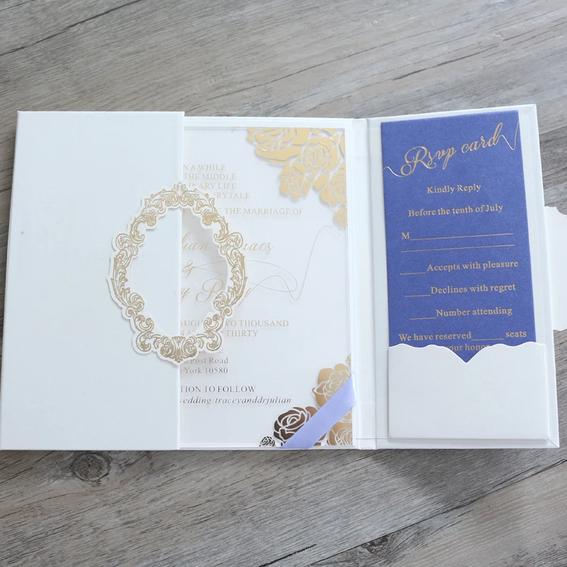 Elegant Gate Design Pocket Fold Invitations Cover with Ribbon for Foil ...