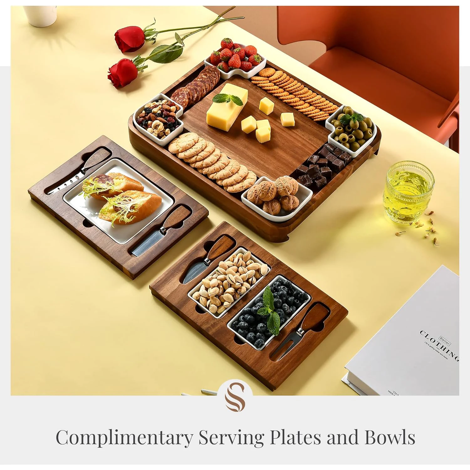 Acacia Wood Cheese Board Set Charcuterie Set Cheese Platter With ...