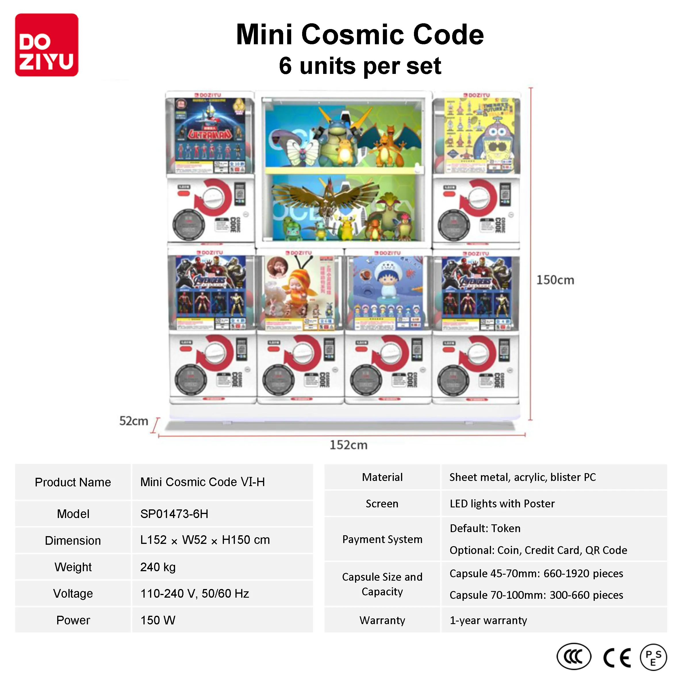 DOZIYU Mini Cosmic Code Gashapon Vending Machine - Free Combo