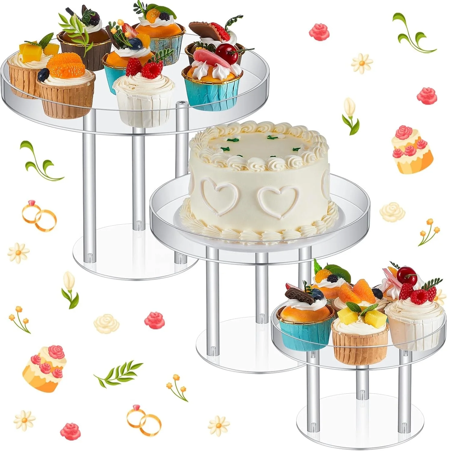 3 Pcs Clear Acrylic Cake Stand Sets for Dessert Display
