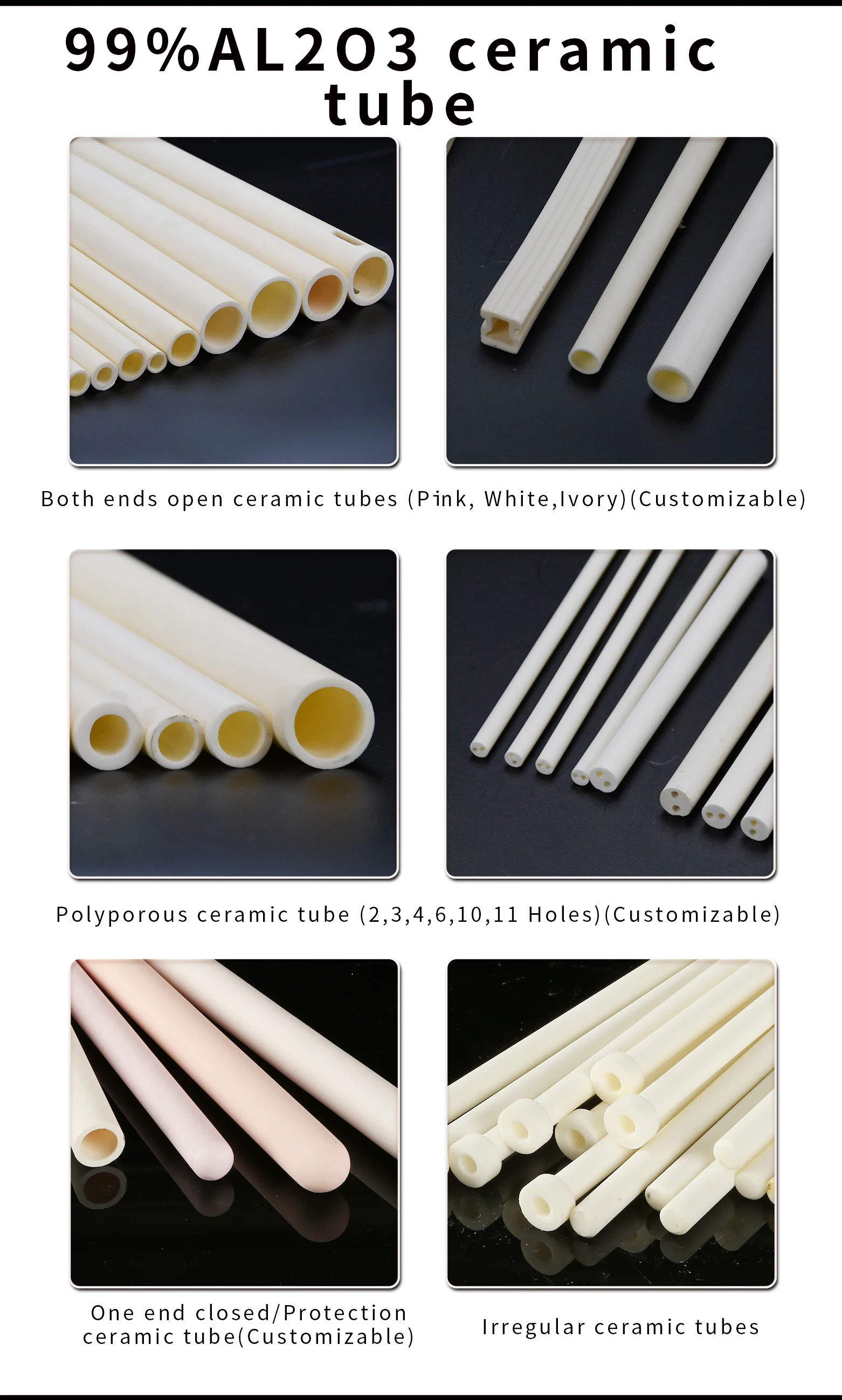 High Purity Hardness Wear Corrosion Al2o3 Ceramic 99% Alumina Tube ...