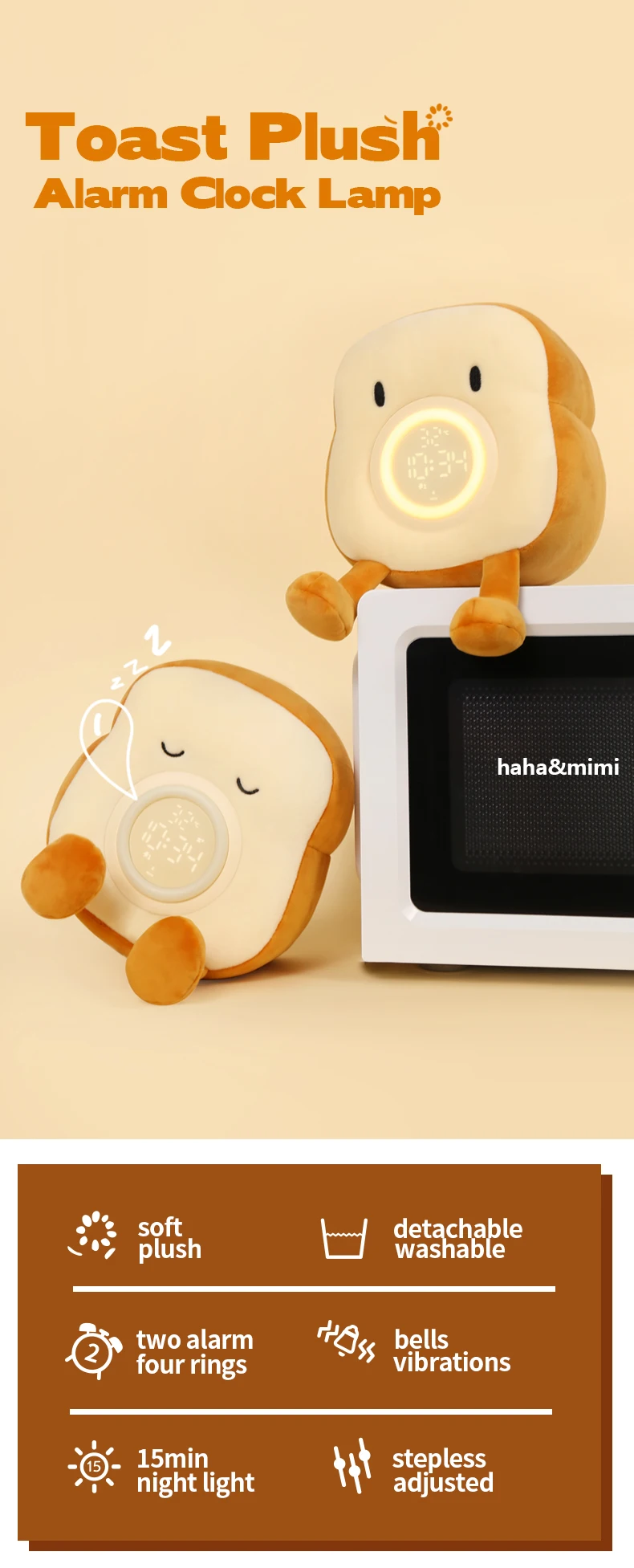 Original Toast Plush Alarm Clock Lamp Cartoon Multi-function Student ...